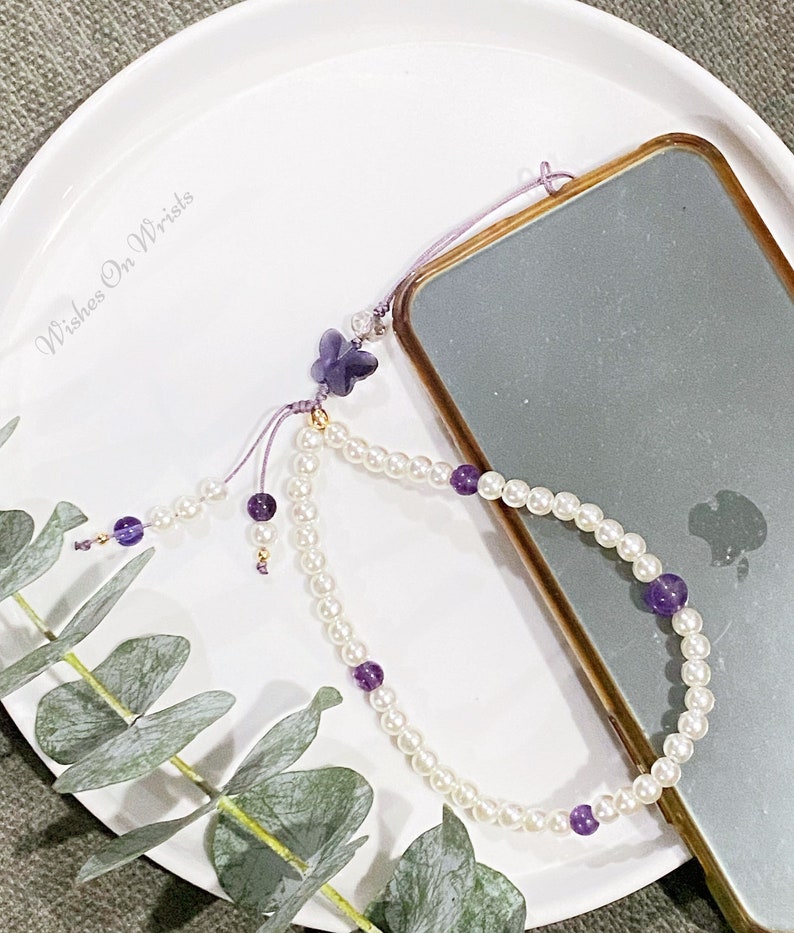 Phone Chain Crystal Butterfly Pearl Phone Strap Faux Pearl - Etsy