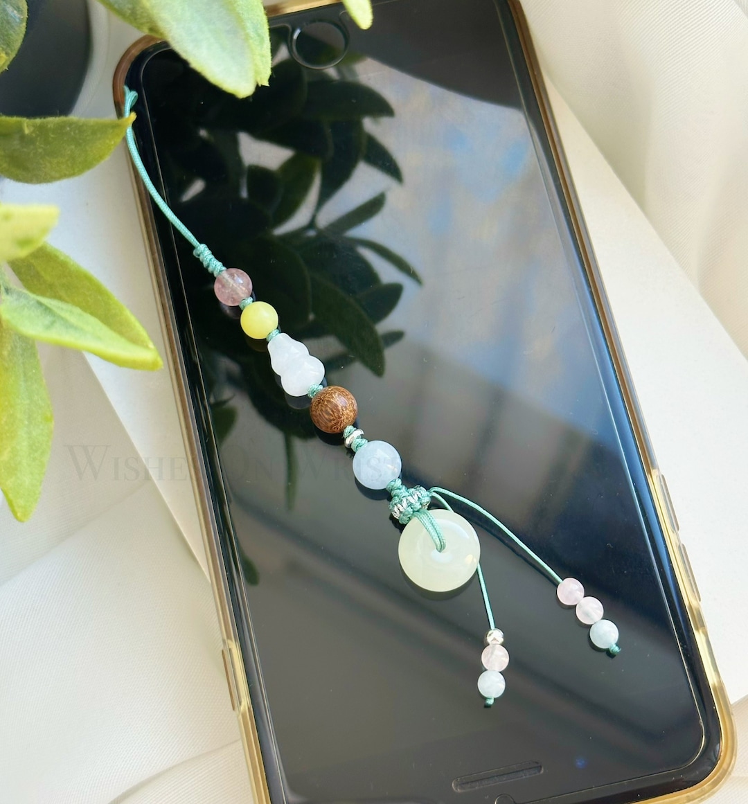 Phone Charm | Healing Crystal Phone Grip | Light Green Jade Peace ...