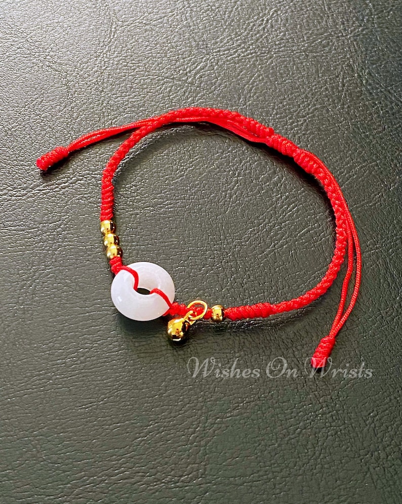 Red String Bracelet, Jade Doughnut Bracelet, Red Lucky Wish Braclet ...