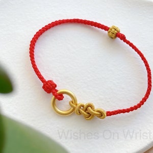 Red String Bracelet, Chinese Knot Bracelet, Gold Plated Circle Peace ...