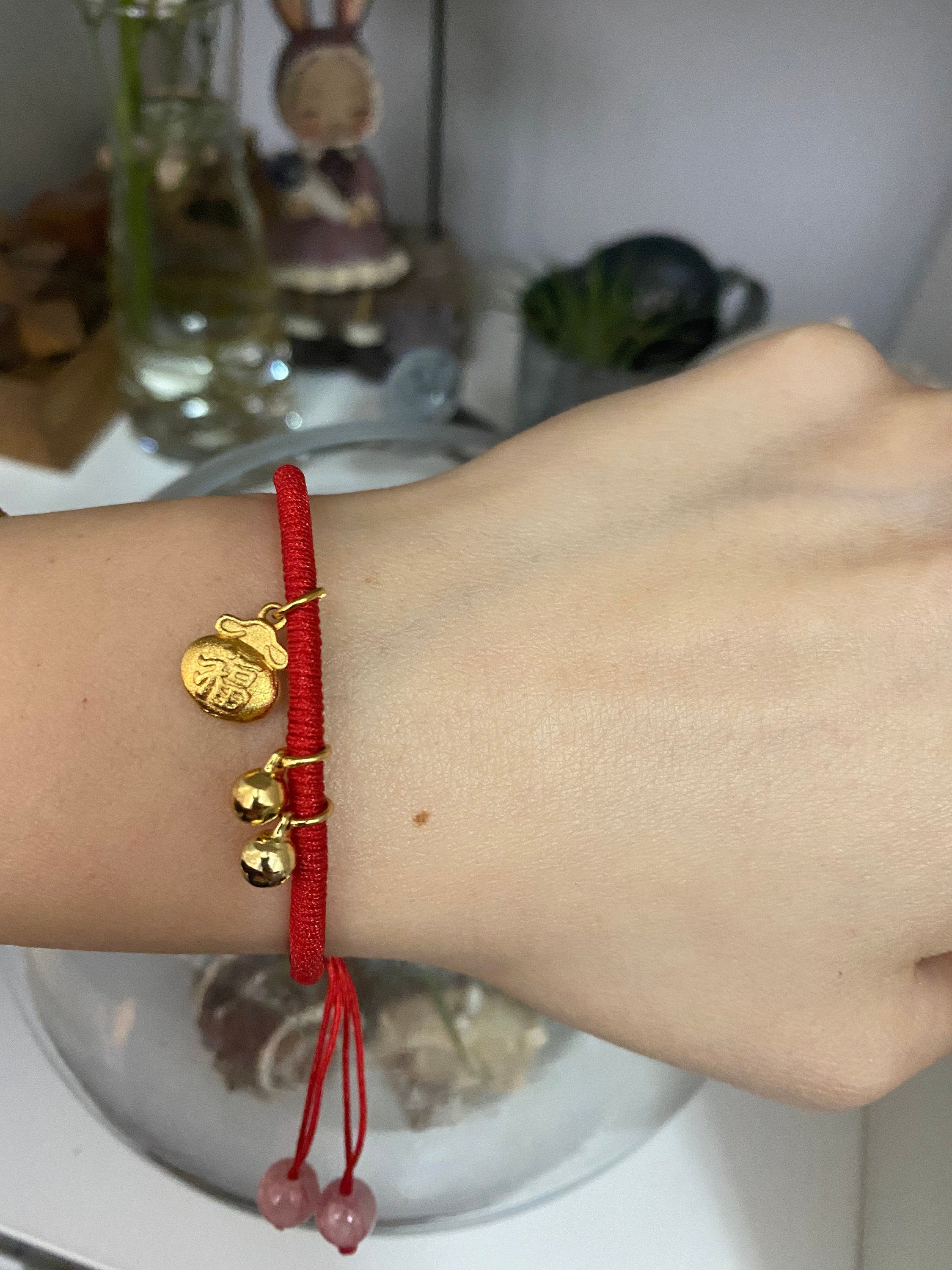 Red String Gold Charm Bracelet/anklet Red Wish Lucky Bracelet - Etsy