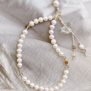 Phone Strap, Freshwater Pearl Phone Chain, Crystal Bead Phone Charm ...