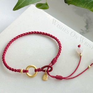 Red Lucky Bracelet, Red Bracelet W. Gold Peace Buckle & Good Fortune 福 ...