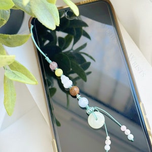Phone Charm | Healing Crystal Phone Grip | Light Green Jade Peace ...