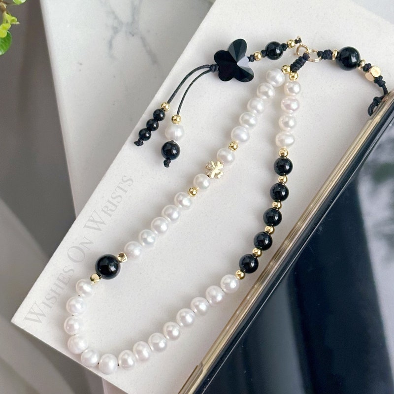 Black Beads Phone Chain - Etsy