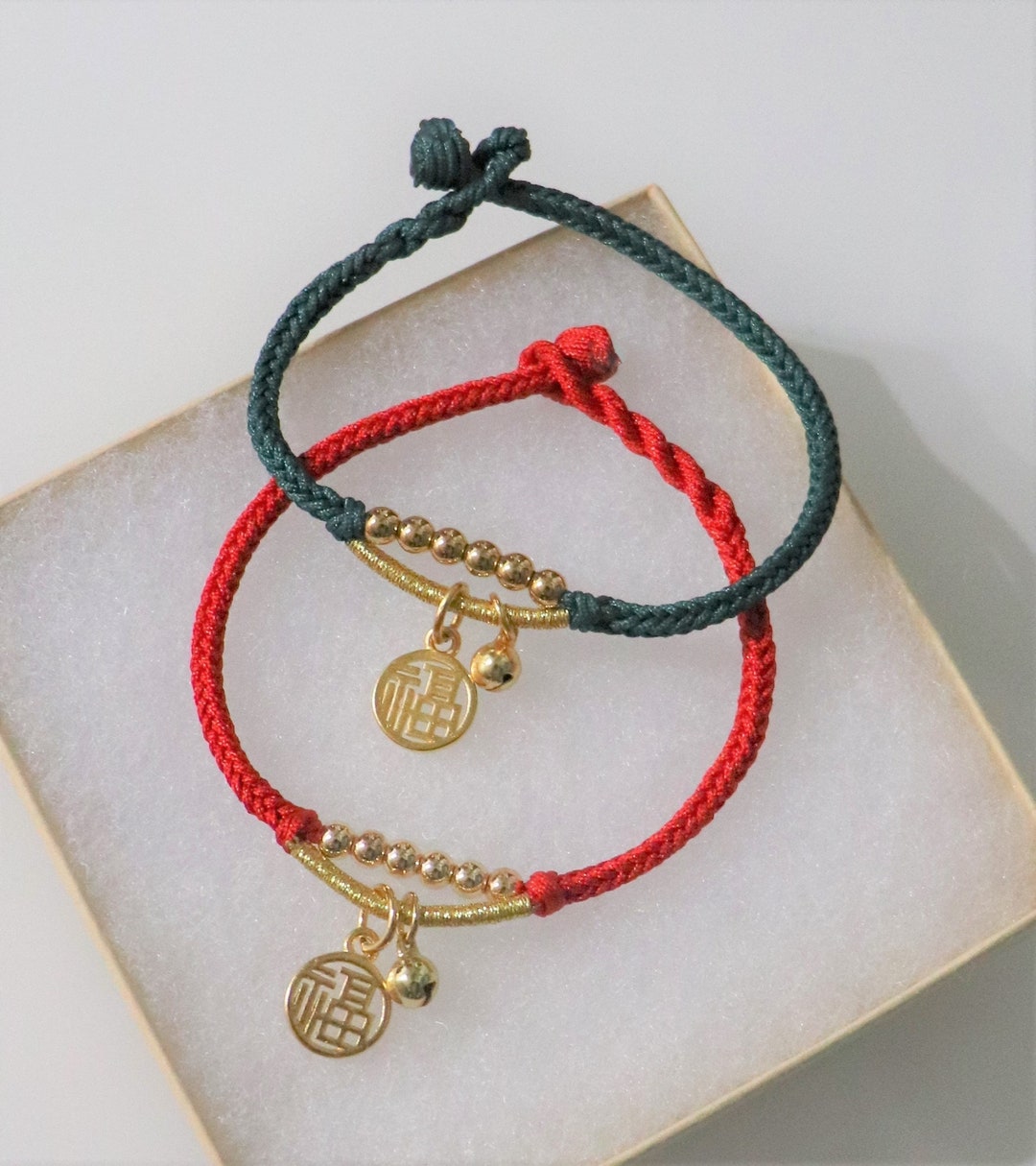 Red String Bracelet, Gold Plated Charm Bracelet, Red Cord Protection ...