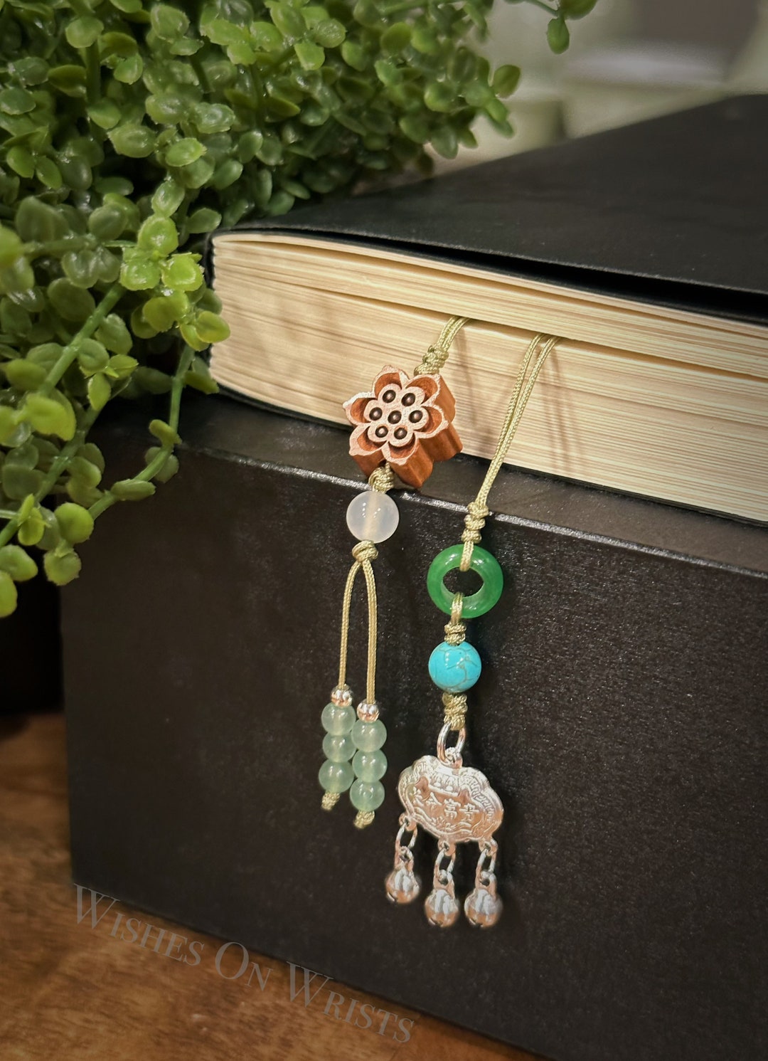 Gemstone Bookmark, Vintage Style Bookmark, Book Thong, Wood Lotus ...