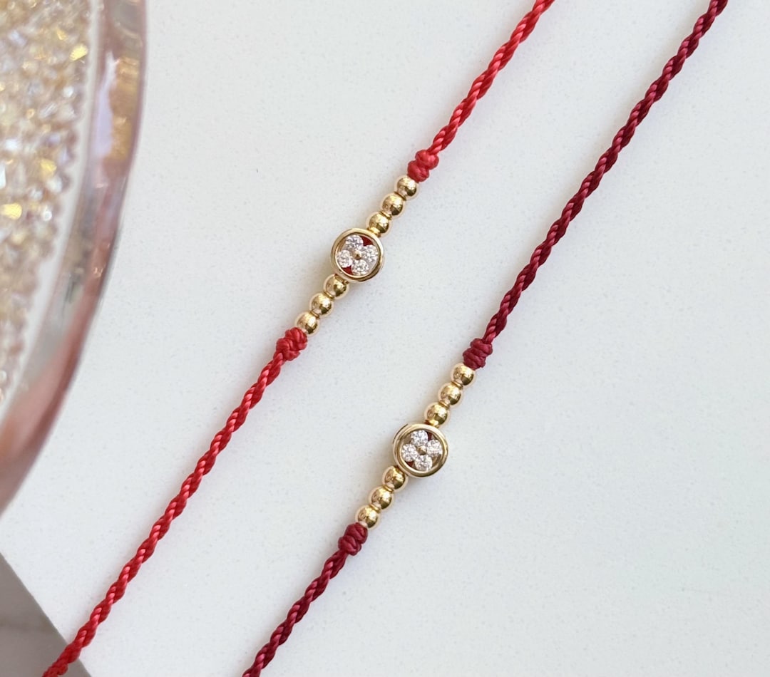 Minimalist Red String Bracelet With Gold-plated Beads and Crystal ...