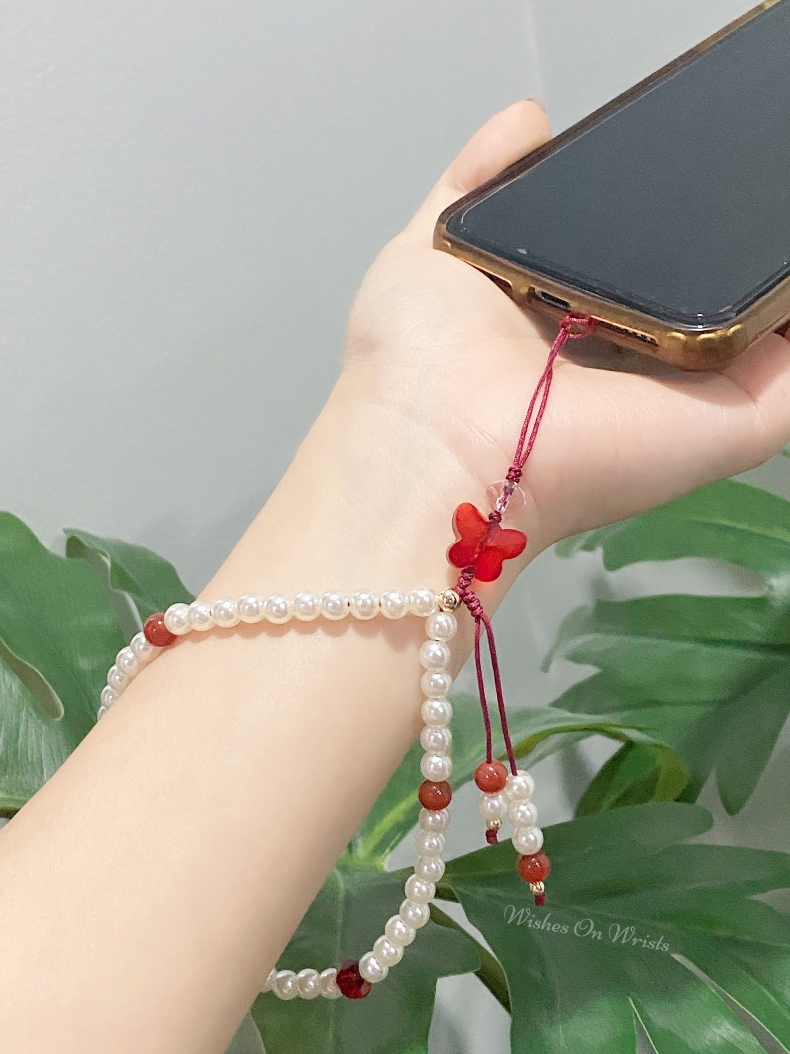 Phone Chain Crystal Butterfly Pearl Phone Strap Faux Pearl - Etsy