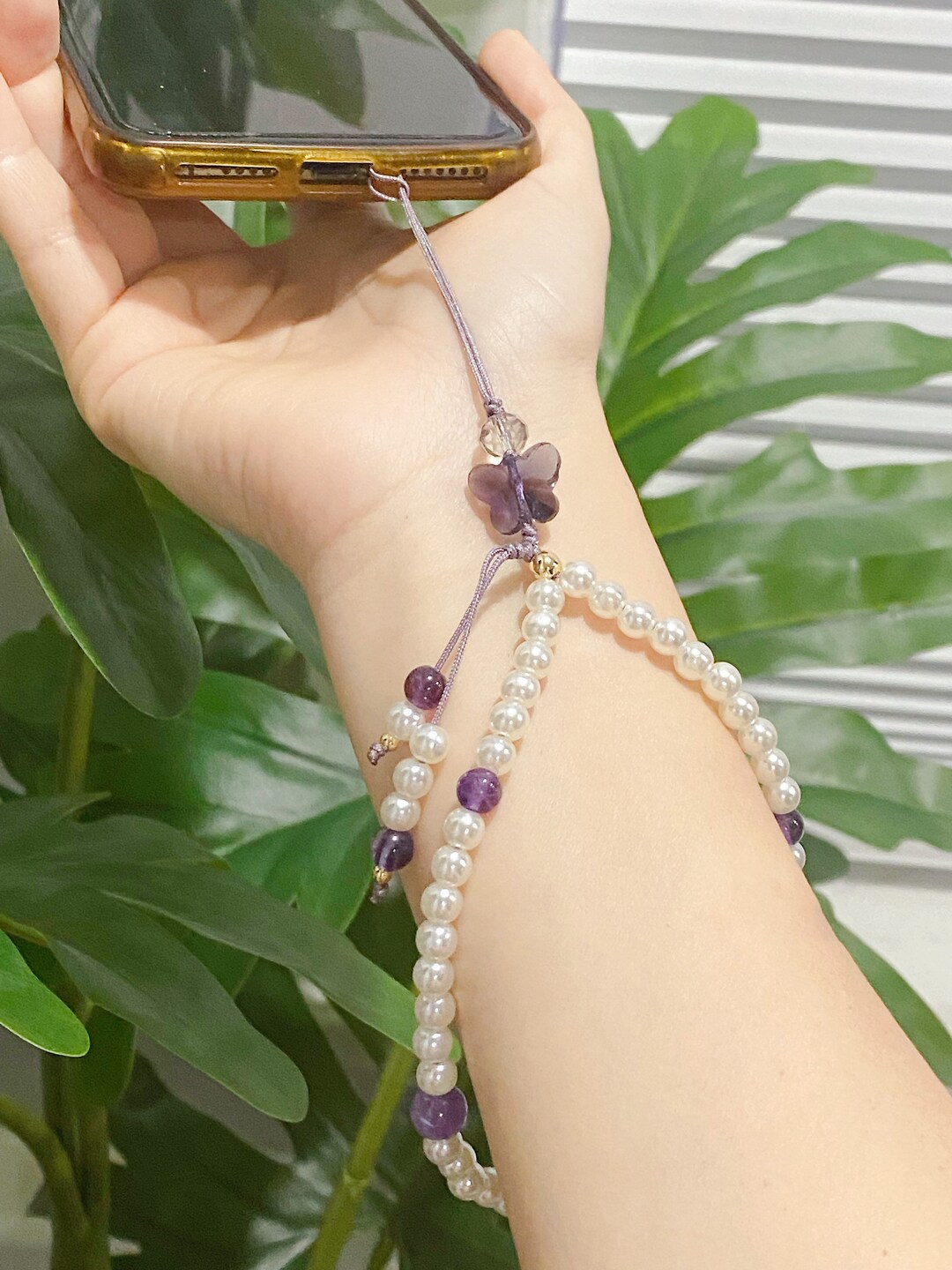 Phone Chain, Crystal Butterfly Pearl Phone Strap, Faux Pearl Phone ...
