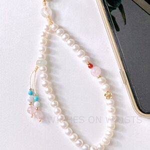 Phone Strap | Real Pearl Phone Chain | Healing Crystal Jade Beaded ...