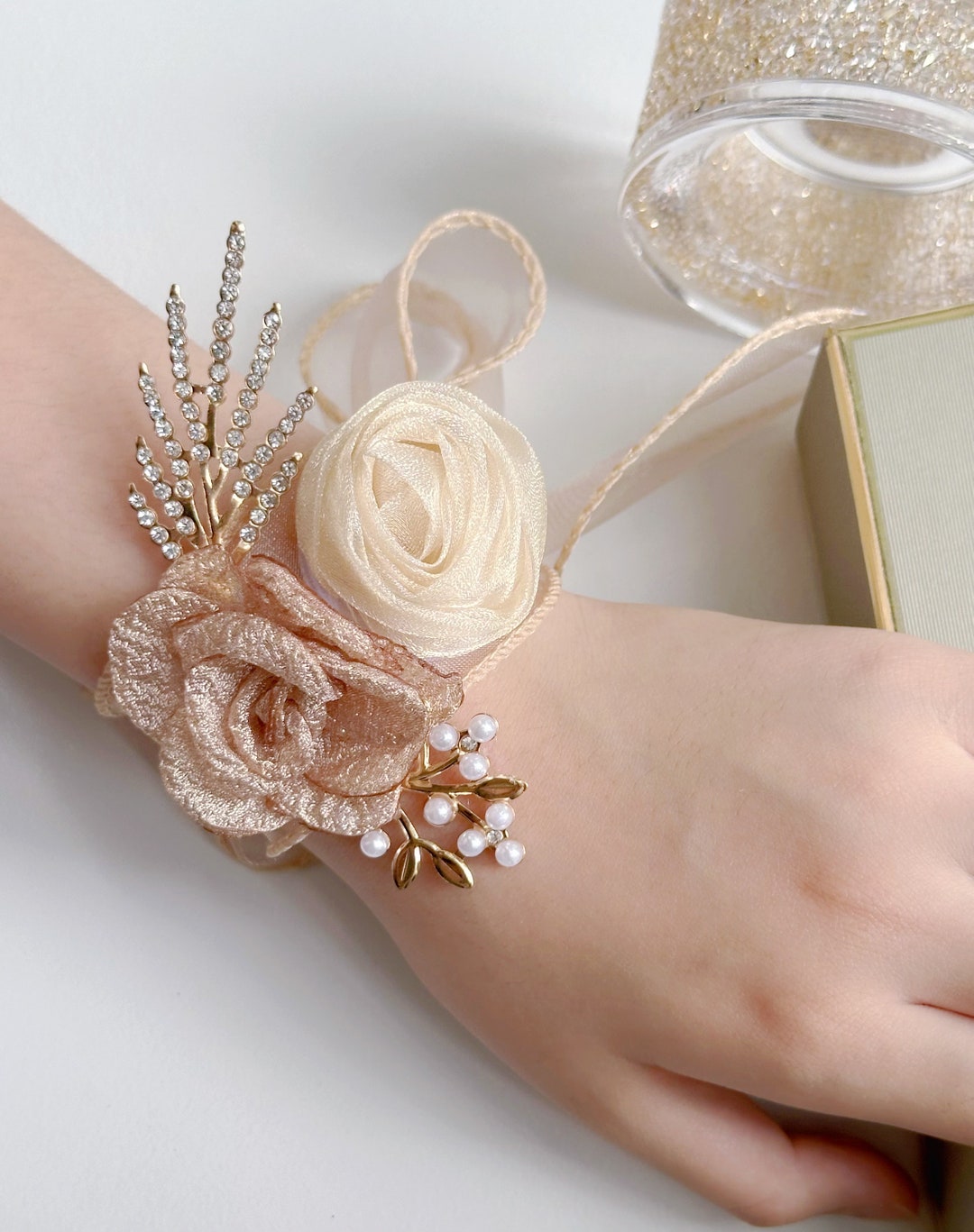 Wrist Corsage, Fabric Wedding Wrist Band, Wedding Corsage, Rustic Wrist ...