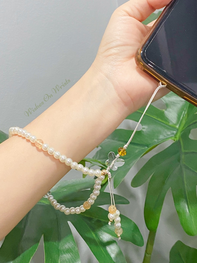 Phone Chain Crystal Butterfly Pearl Phone Strap Faux Pearl - Etsy