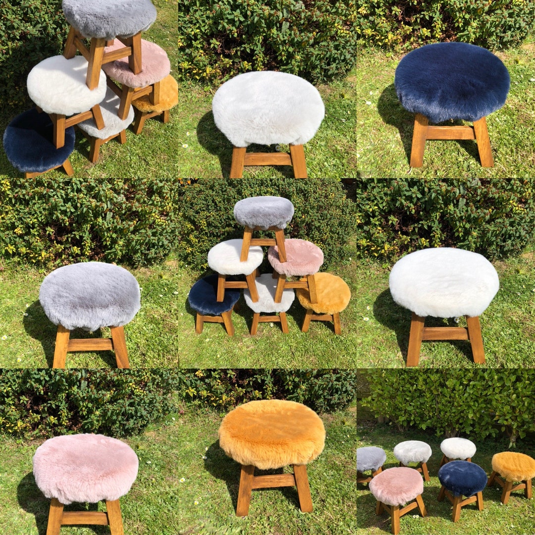 Rustic Solid Wood Round Milking Stool With Faux Cover Cadbury Country ...