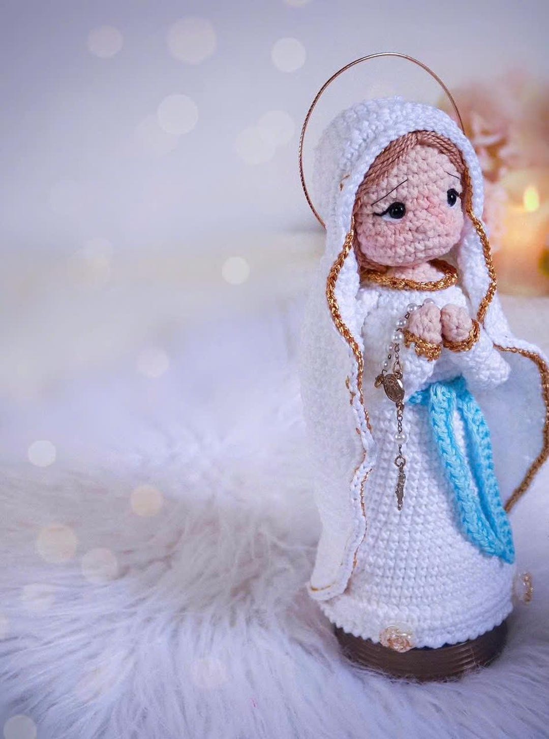 Handmade Crochet Virgin Mary Doll With Rosary: Catholic Altar Decor - Etsy