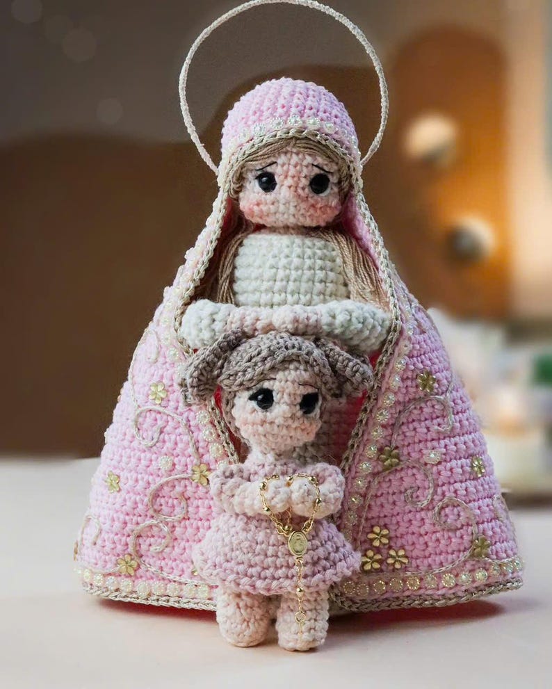 Handmade Crochet Virgin Mary Amigurumi Plush Set, Personalized Catholic ...