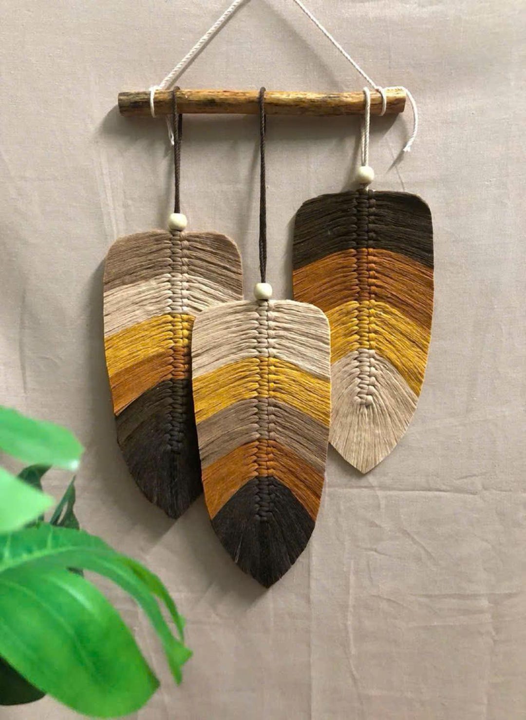 Rustic Macrame Leaf Wall Hangin,hand Earth Tone Yarn Art With Custom ...