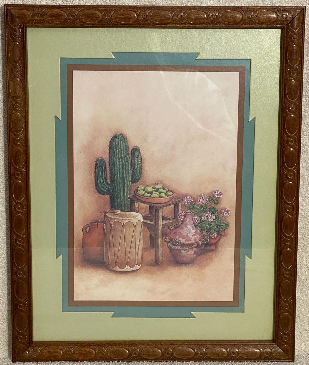 Furgy - Vintage Framed Matted Print - Gail Brown - 1989 - Cactus - Drum ...