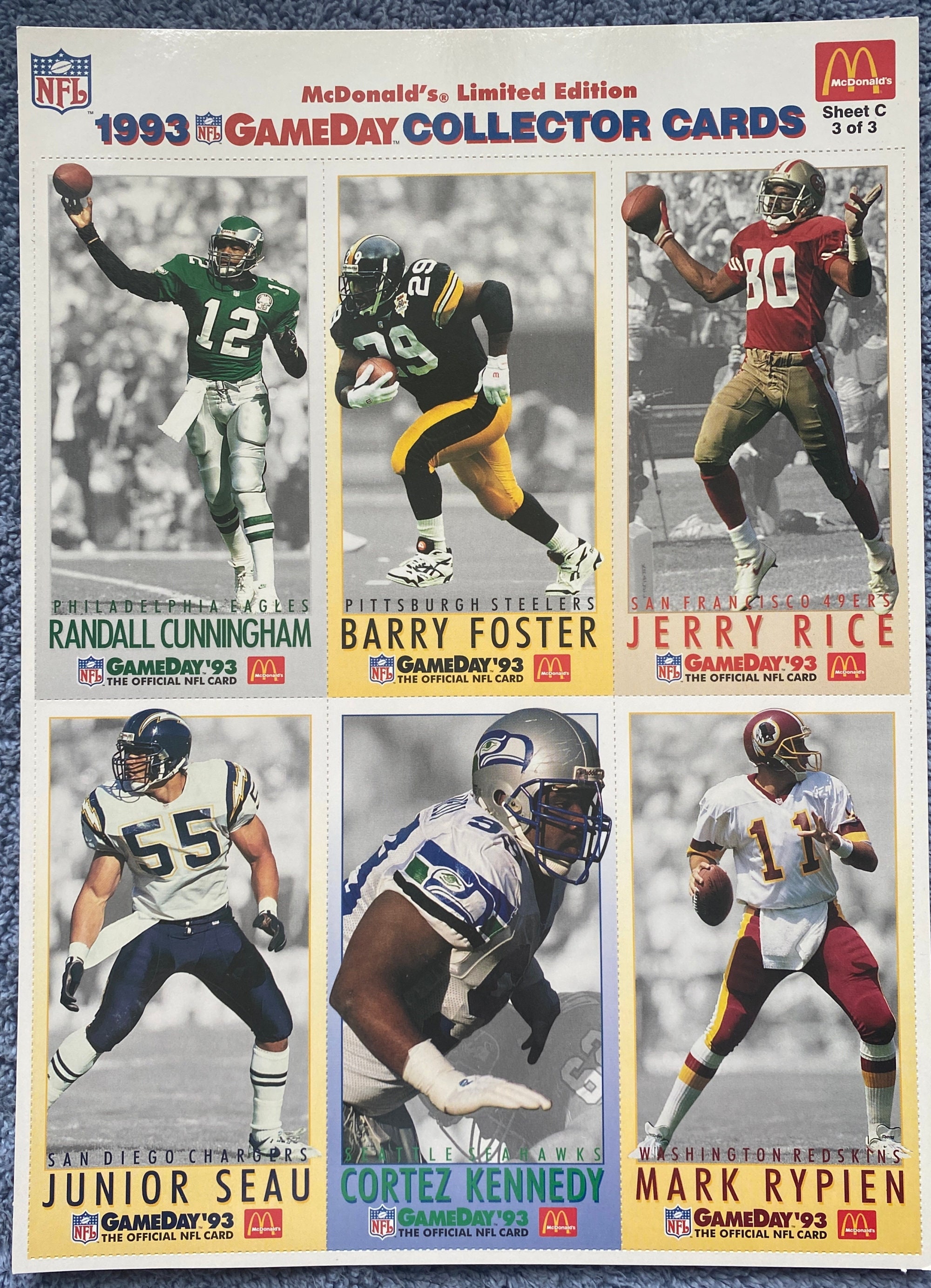 Furgy - 1993 NFL Mcdonald's Gameday Card Sheets - Fleer - Sheet "c," 3 ...