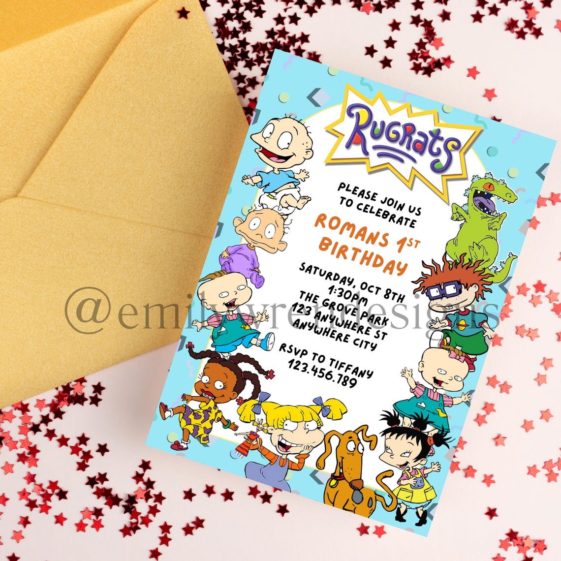 Rugrats Birthday Party Invitation Blue Digital Download Editable Canva