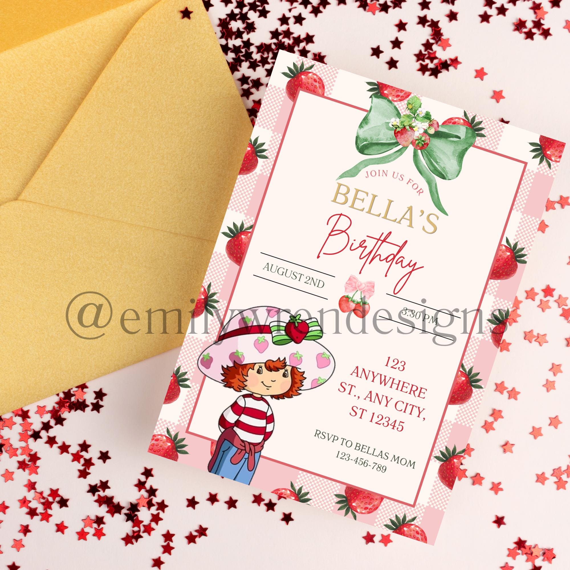 Strawberry Shortcake Birthday Party Invitation Digital Download