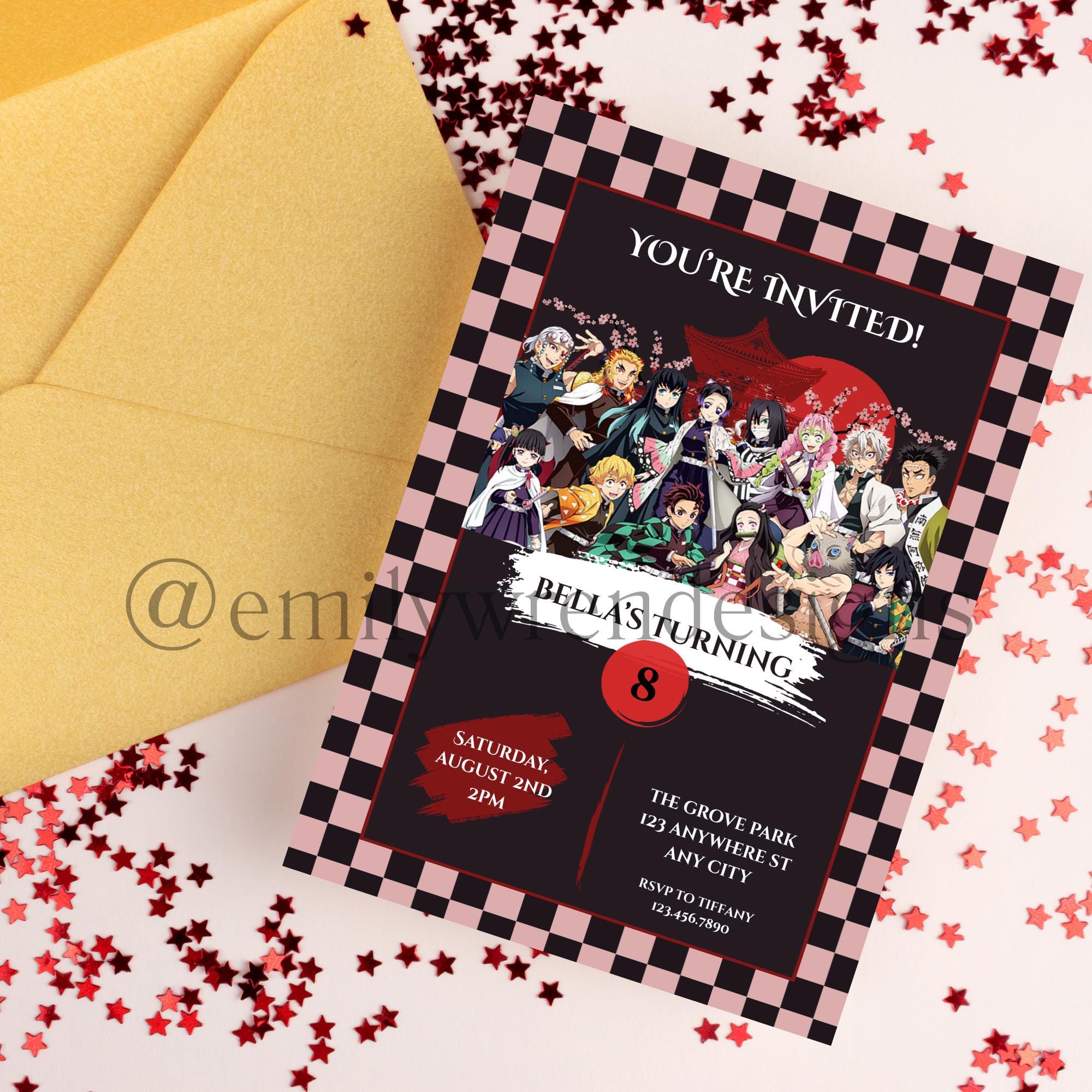 Demon Slayer Birthday Party Invitation Girly Pink Digital Download ...