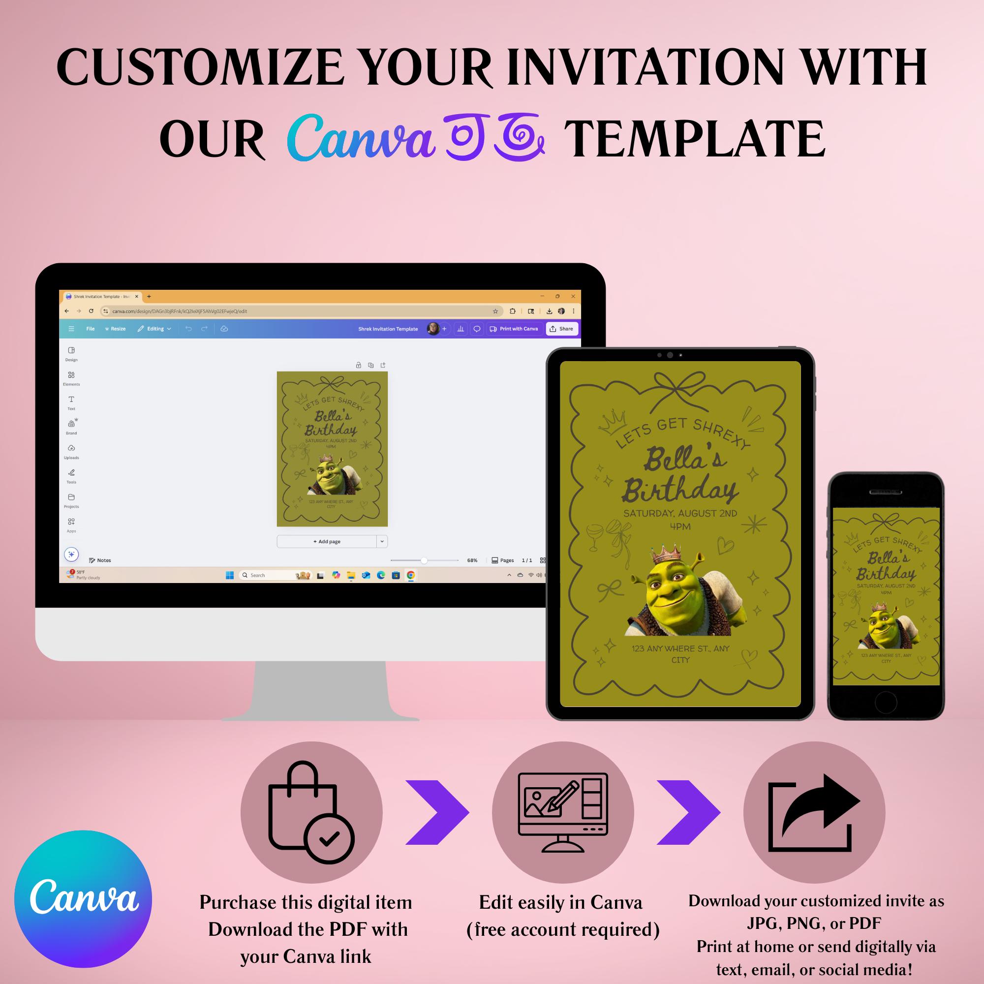 Funny Shrek Birthday Invite: 'let's Get Shrexy' Template (digital ...