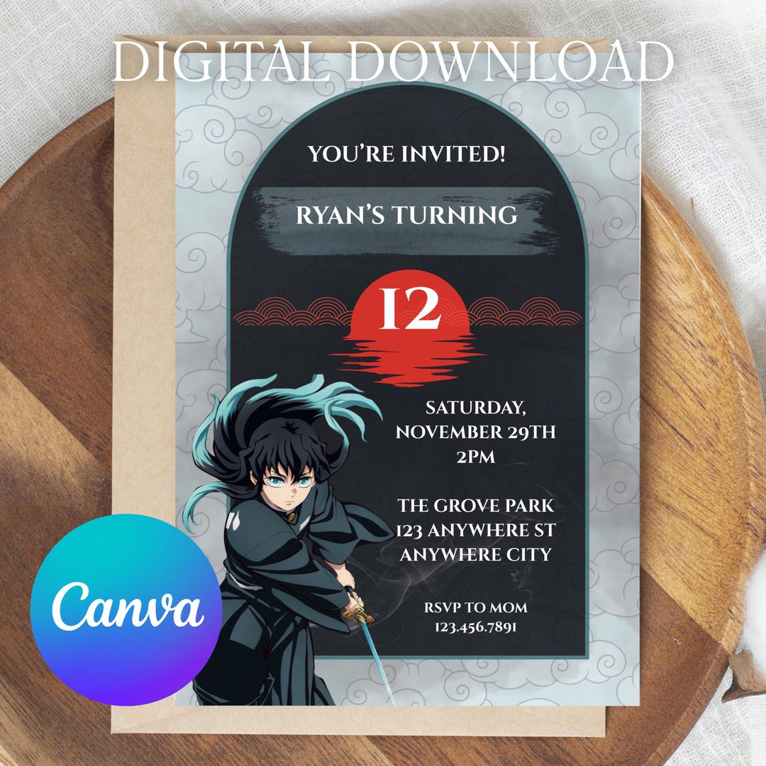 Demon Slayer Birthday Party Invitation Mist Hashira Digital Download ...