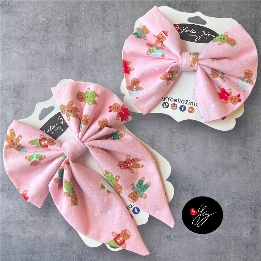 Pink Gingerbread Hair Bow, Christmas Hair Bow, Festive Sailor Hair Bow ...