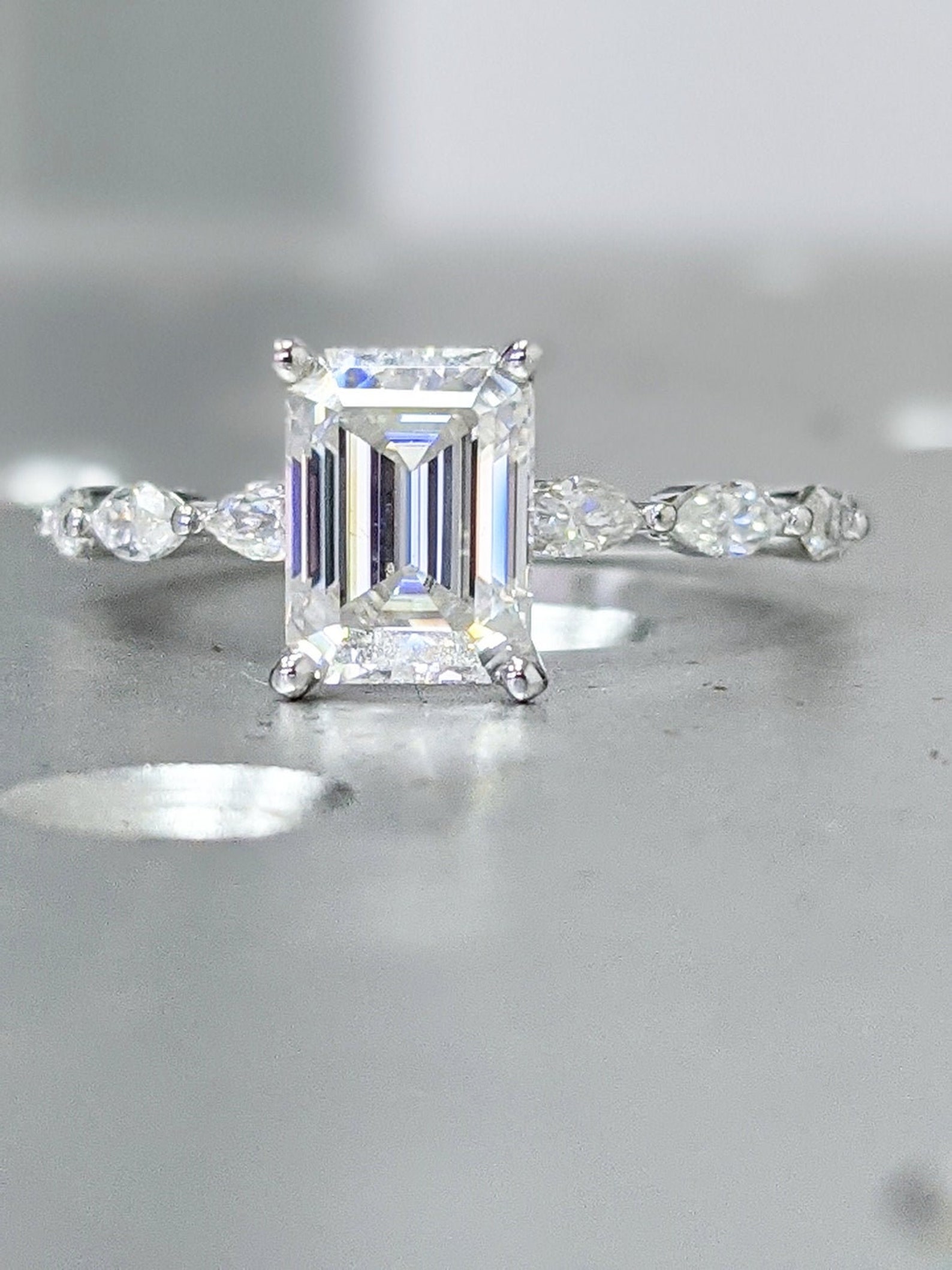 2 Ct Emerald Cut Moissanite Diamond Engagement Ring 6 Side Etsy