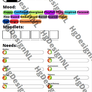 Sims 4 Needs and Mood - Neurodivergent Fill-in Planner - Etsy
