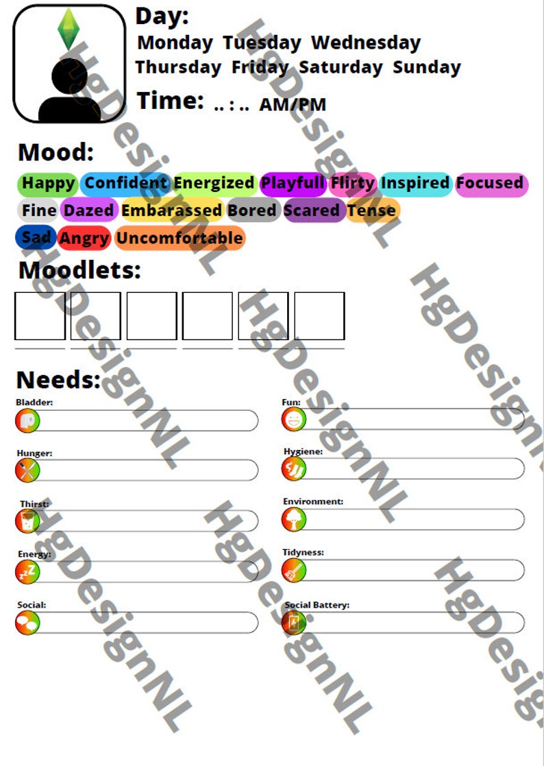 Sims 4 Needs and Mood Neurodivergent Fill-in Planner - Etsy