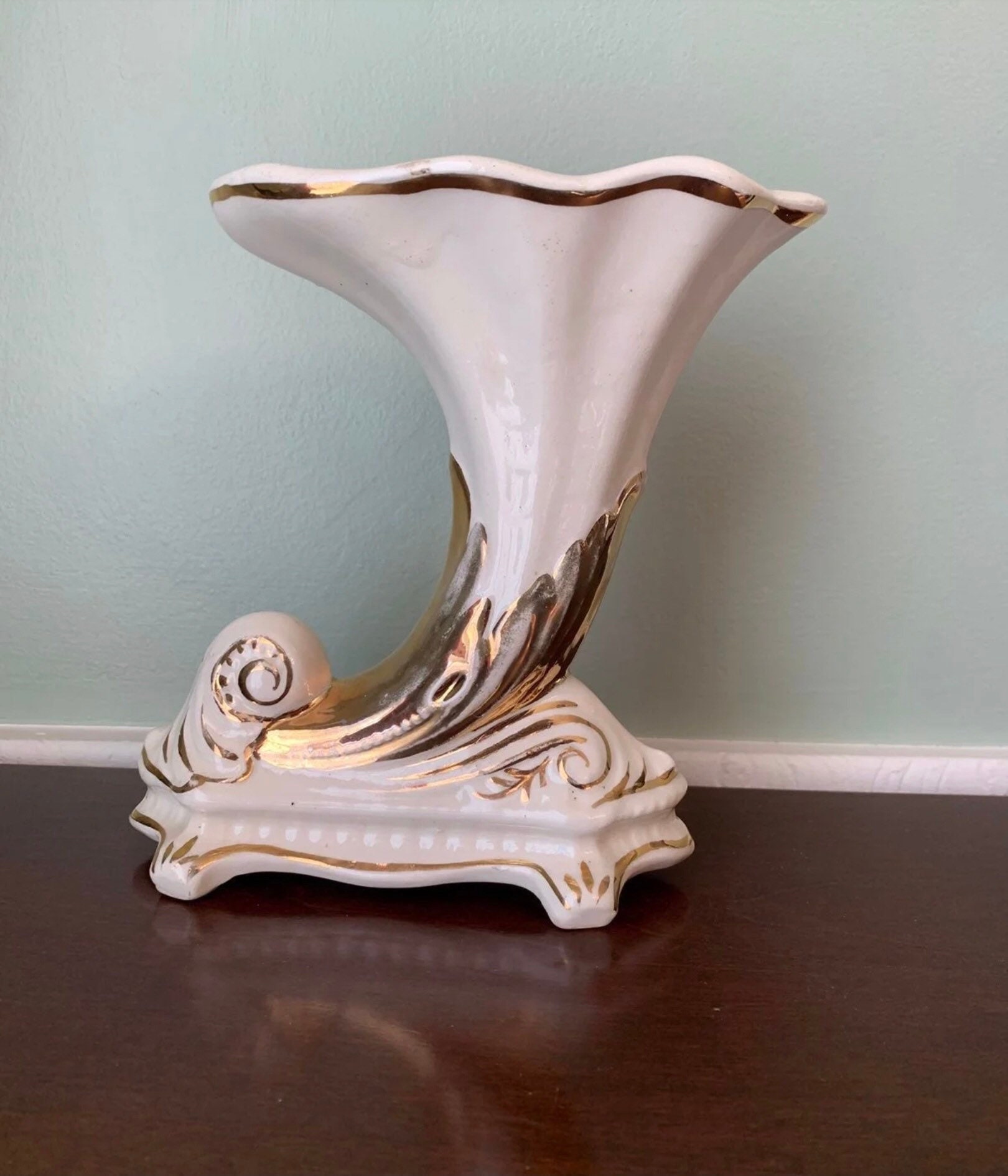 Vases Gold Cornucopia small vintage pottery vase Home & Living Home ...