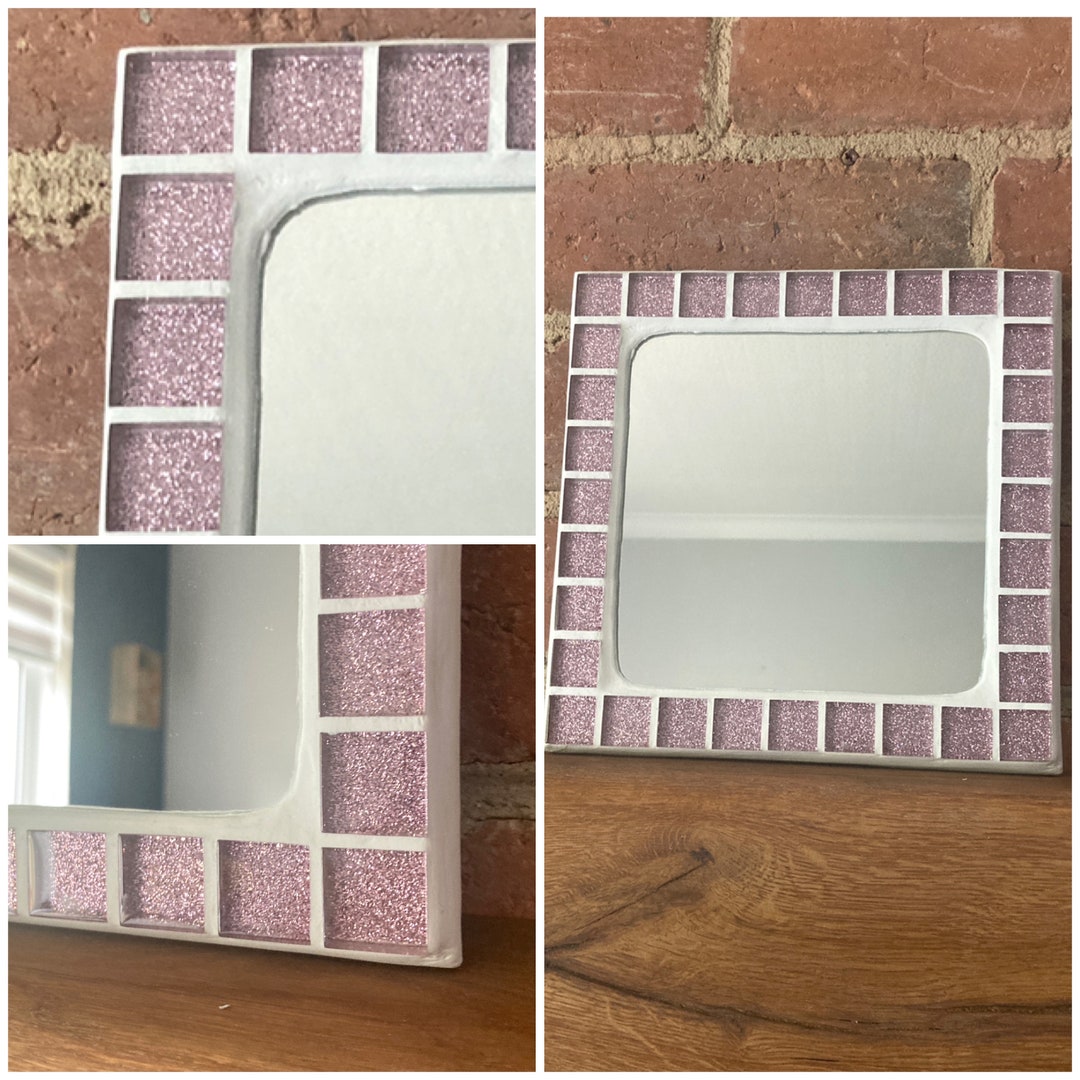 Decorative Pink GLITTER Mosaic Square Mirror, HANDMADE, Glitter Glass ...