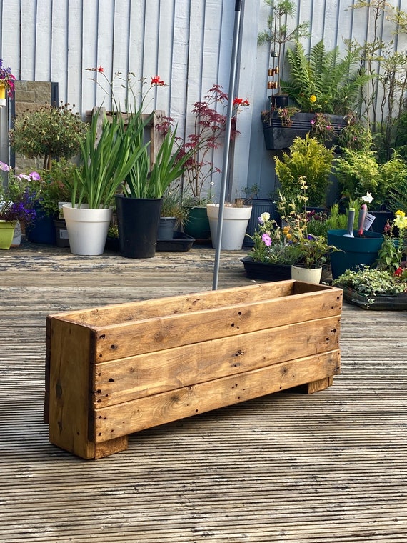 SALE 10 OFF Rustic 90cm Garden Planter Deep Outdoor Wooden Trough HANDMADE Fully Lined Herb Garden Reclaimed Upcycled Wood Etsy UK