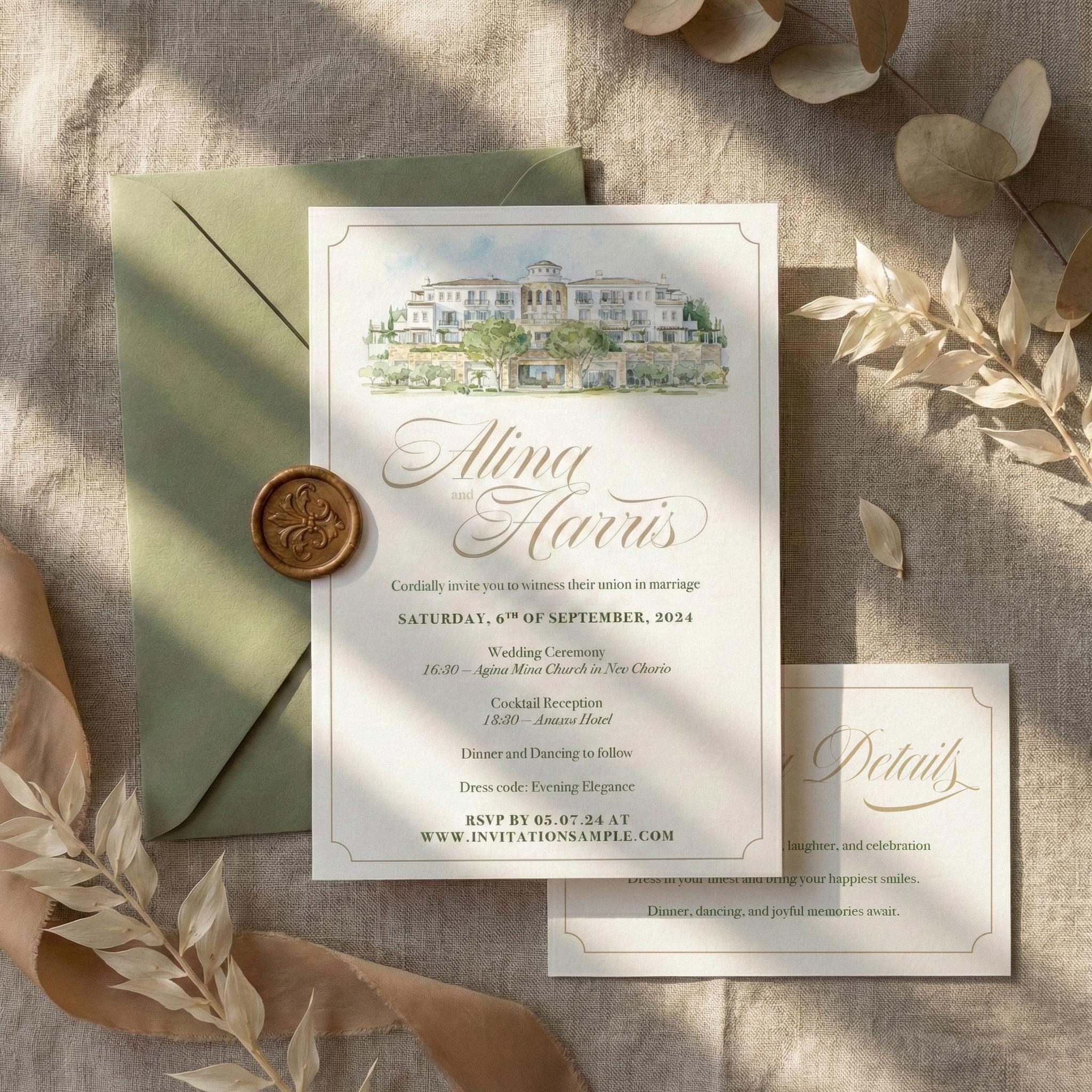 Custom Venue Illustration Wedding Invitation • Watercolor Venue Sketch ...