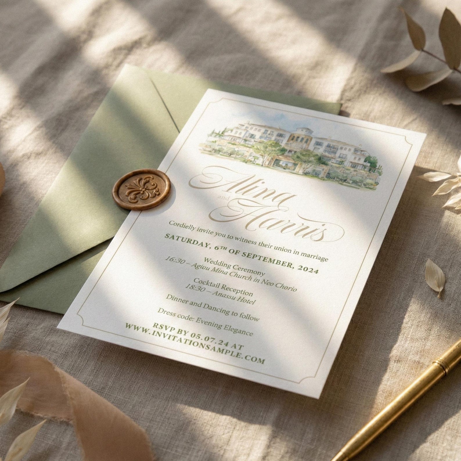 Custom Venue Illustration Wedding Invitation • Watercolor Venue Sketch ...