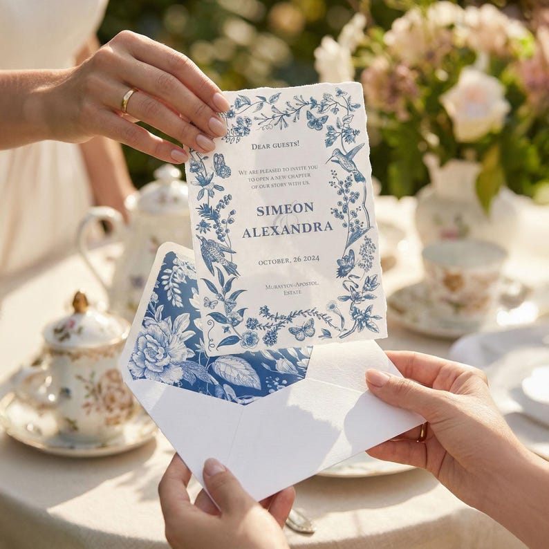 Botanical Wedding Invitation: Handmade Paper, Dior Garden Style - Etsy