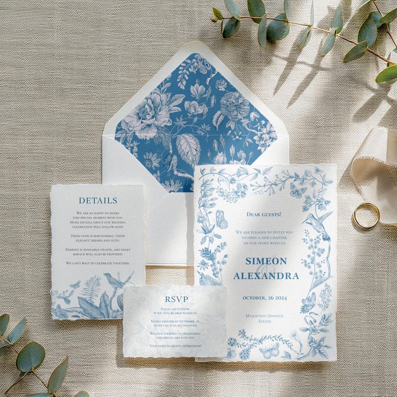 Botanical Wedding Invitation: Handmade Paper, Dior Garden Style - Etsy