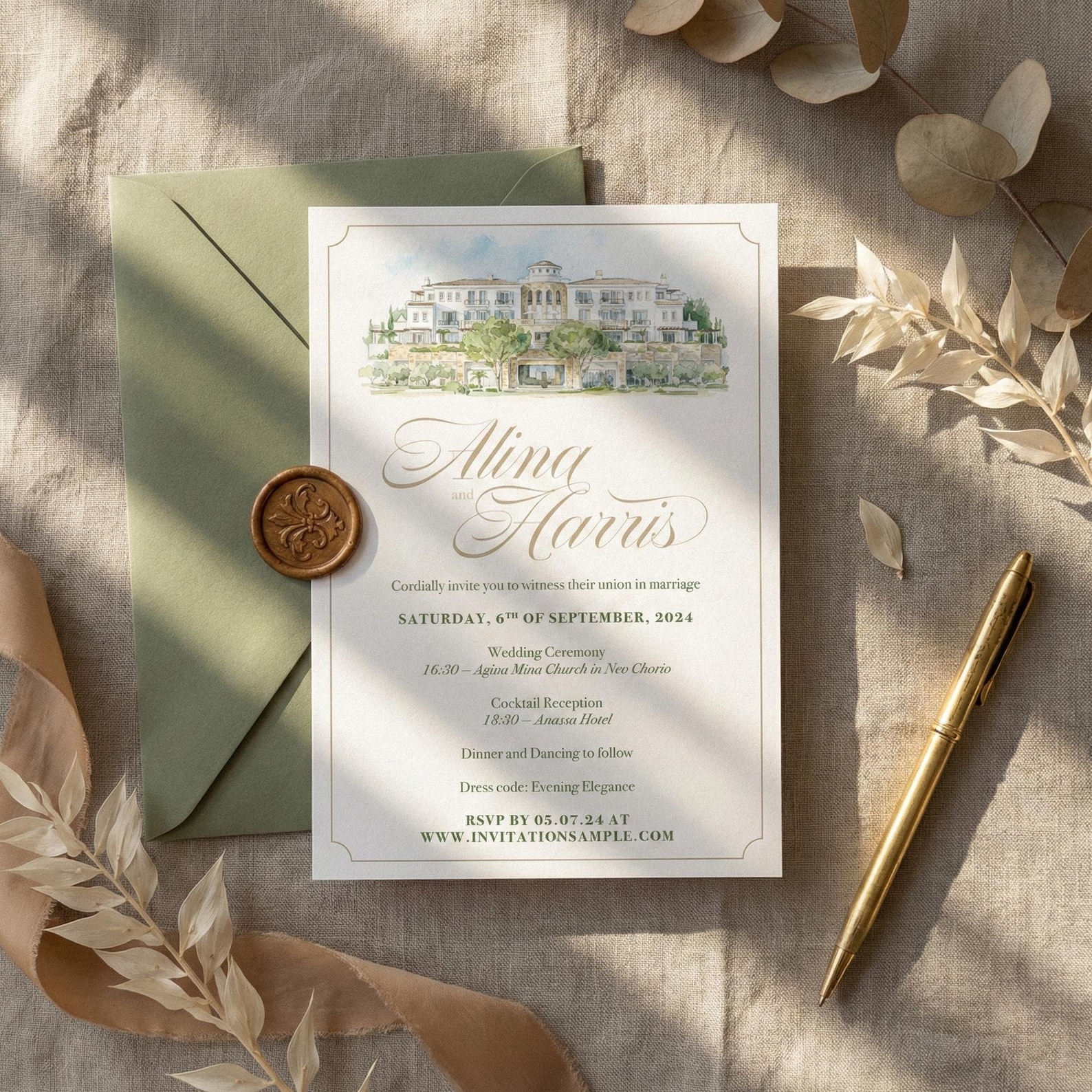 Custom Venue Illustration Wedding Invitation • Watercolor Venue Sketch ...