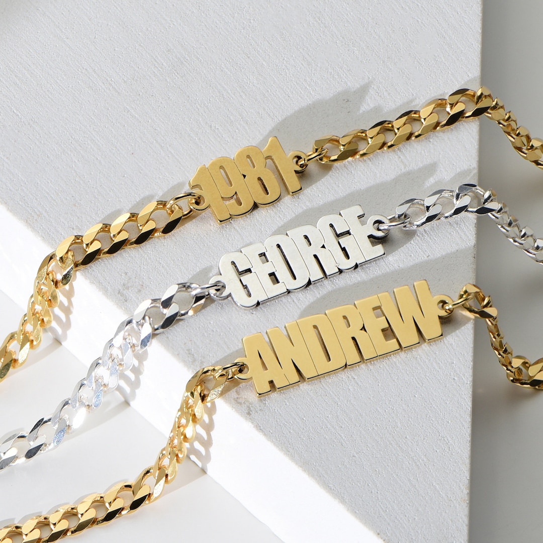 Mynamenecklace Personalized Thick Chain Name Bracelet | 18K Gold Silver ...