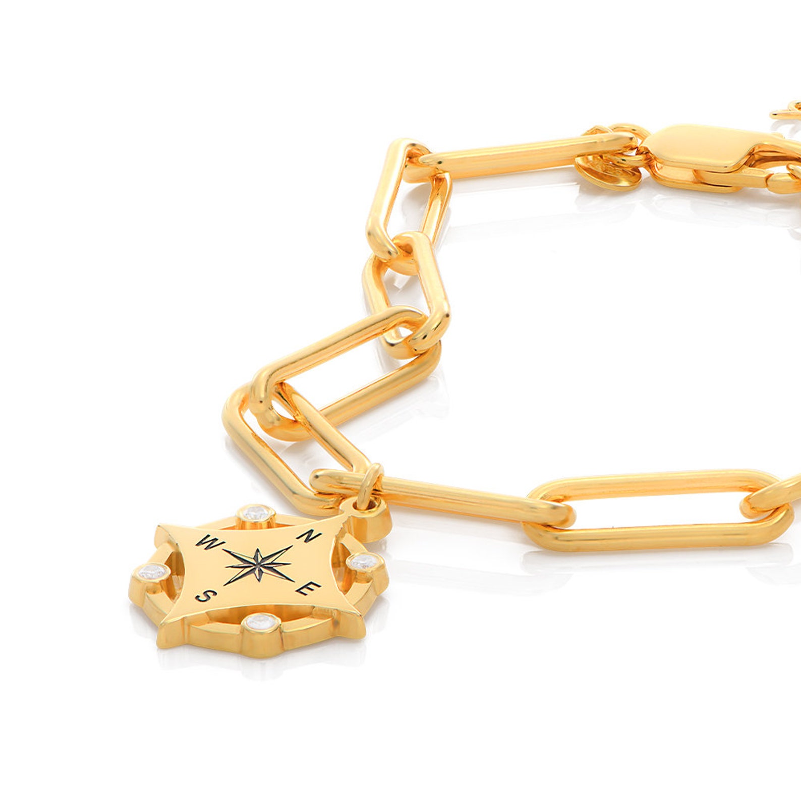 Custom Kaia Initial Compass Bracelet With Diamonds | Personalized ...