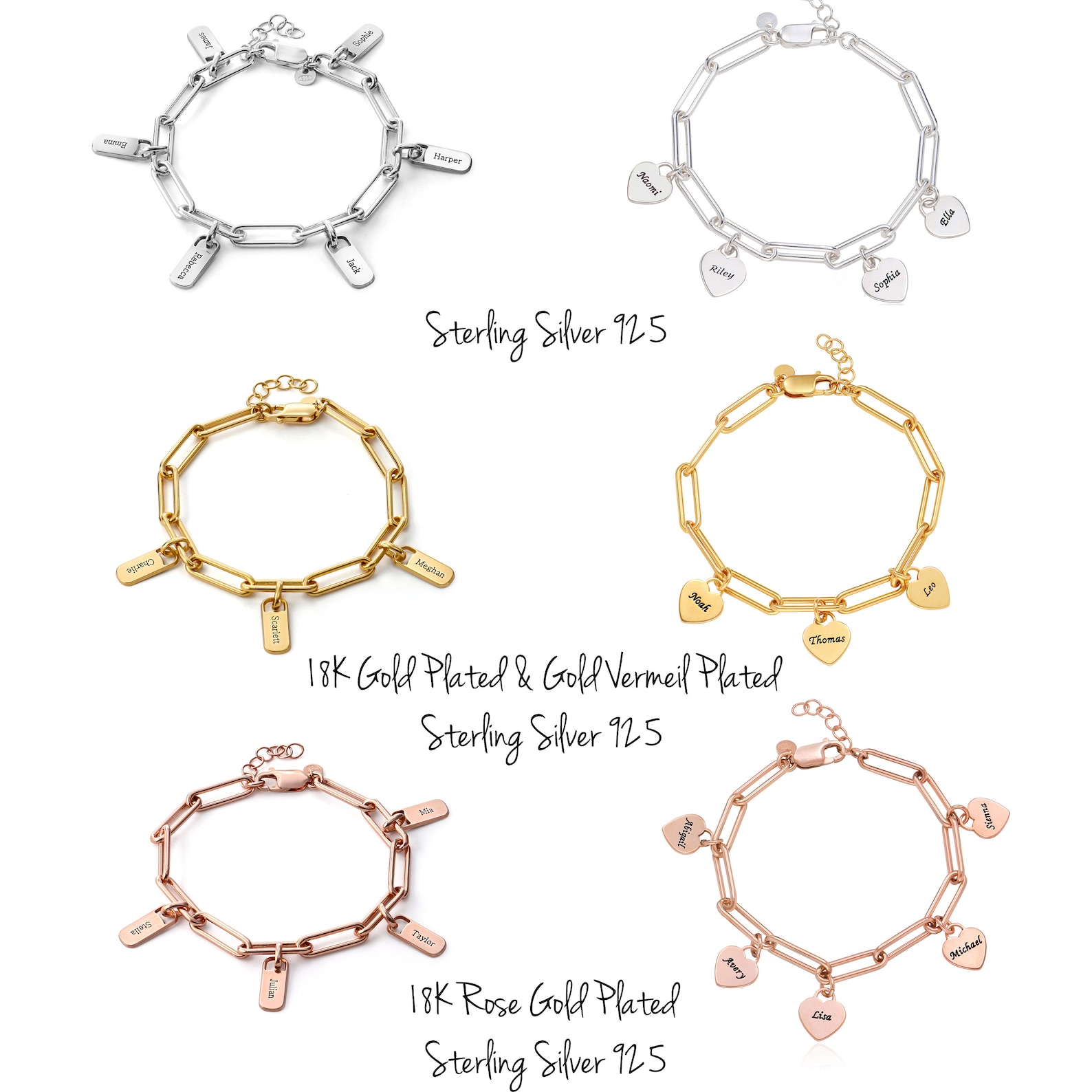Custom Engraved Multiple Hearts/tags Pendant Bracelet With Link Chain ...