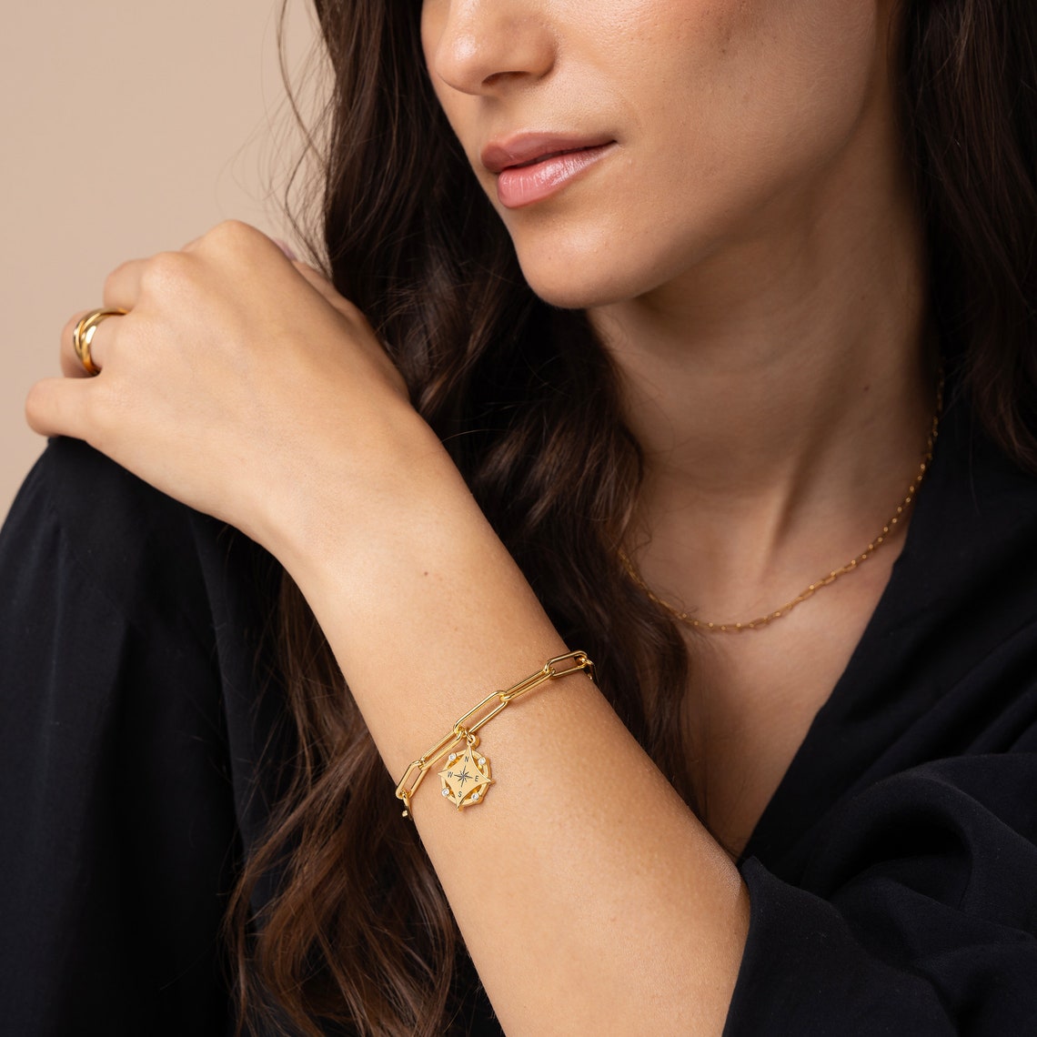 Custom Kaia Initial Compass Bracelet With Diamonds | Personalized ...