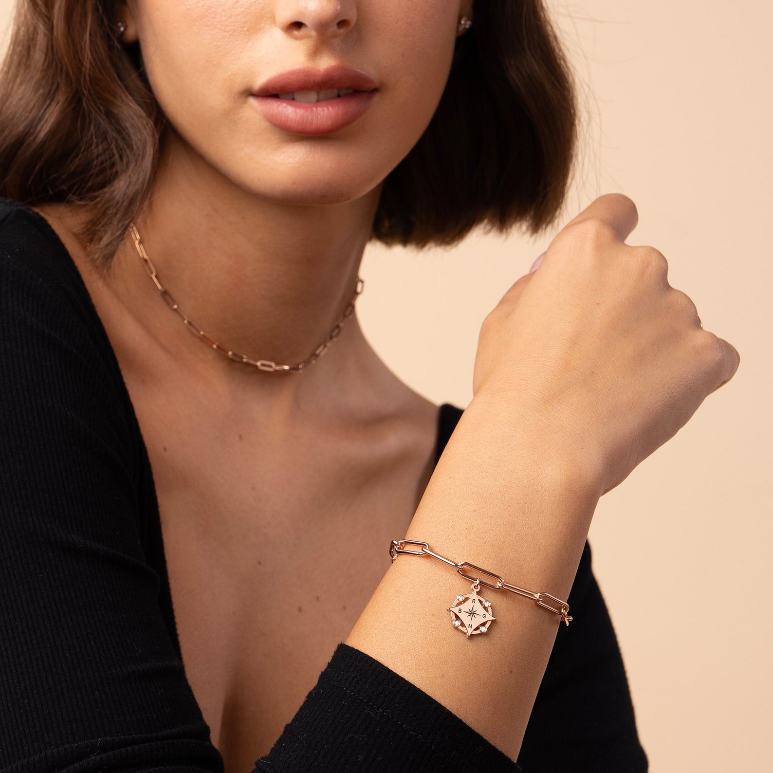 Custom Kaia Initial Compass Bracelet With Diamonds | Personalized ...