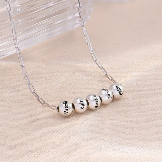Mynamenecklace Custom Engraved Beads Pendant Necklace Gold - Etsy