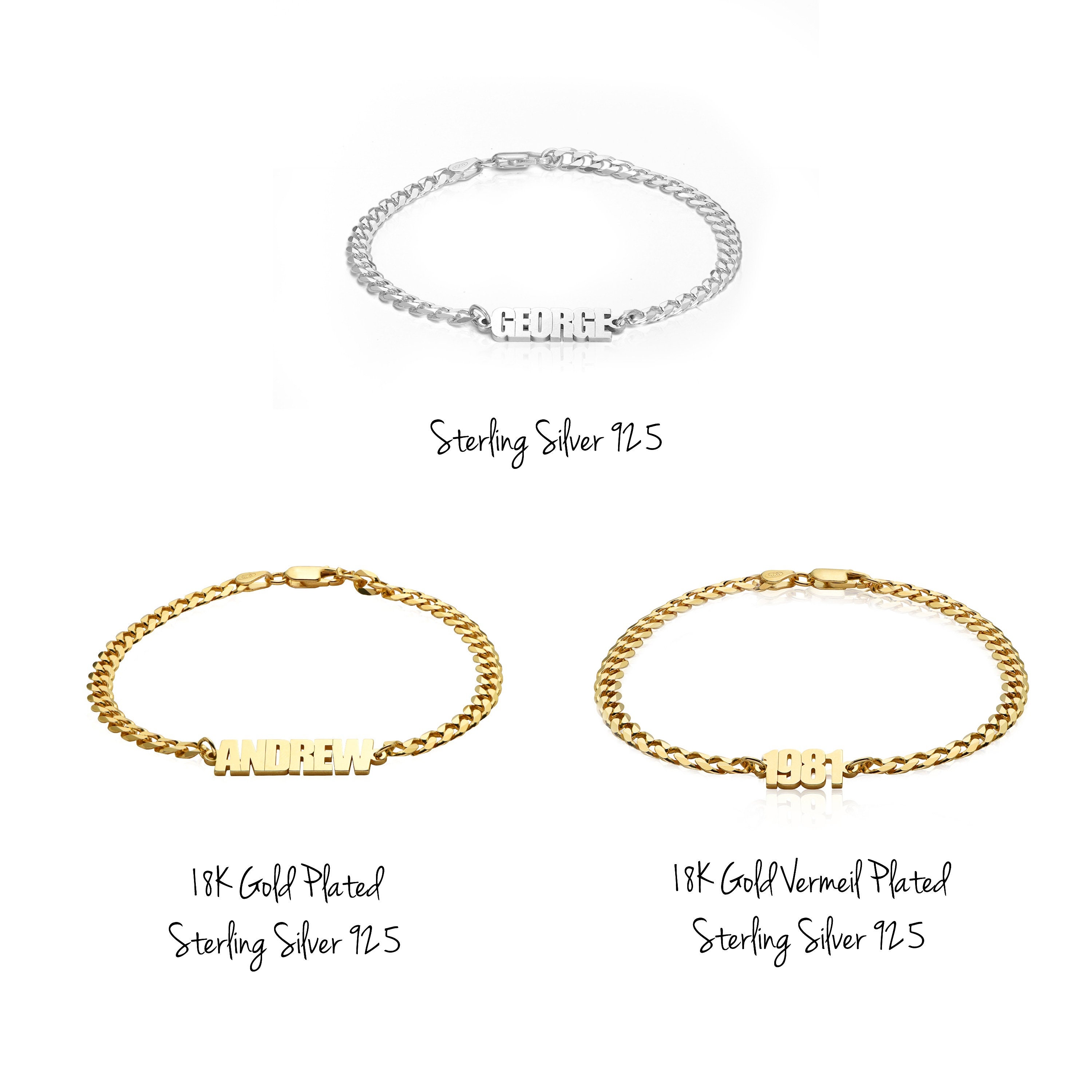 Mynamenecklace Custom Thick Chain Name Bracelet | Gold Silver 925 ...