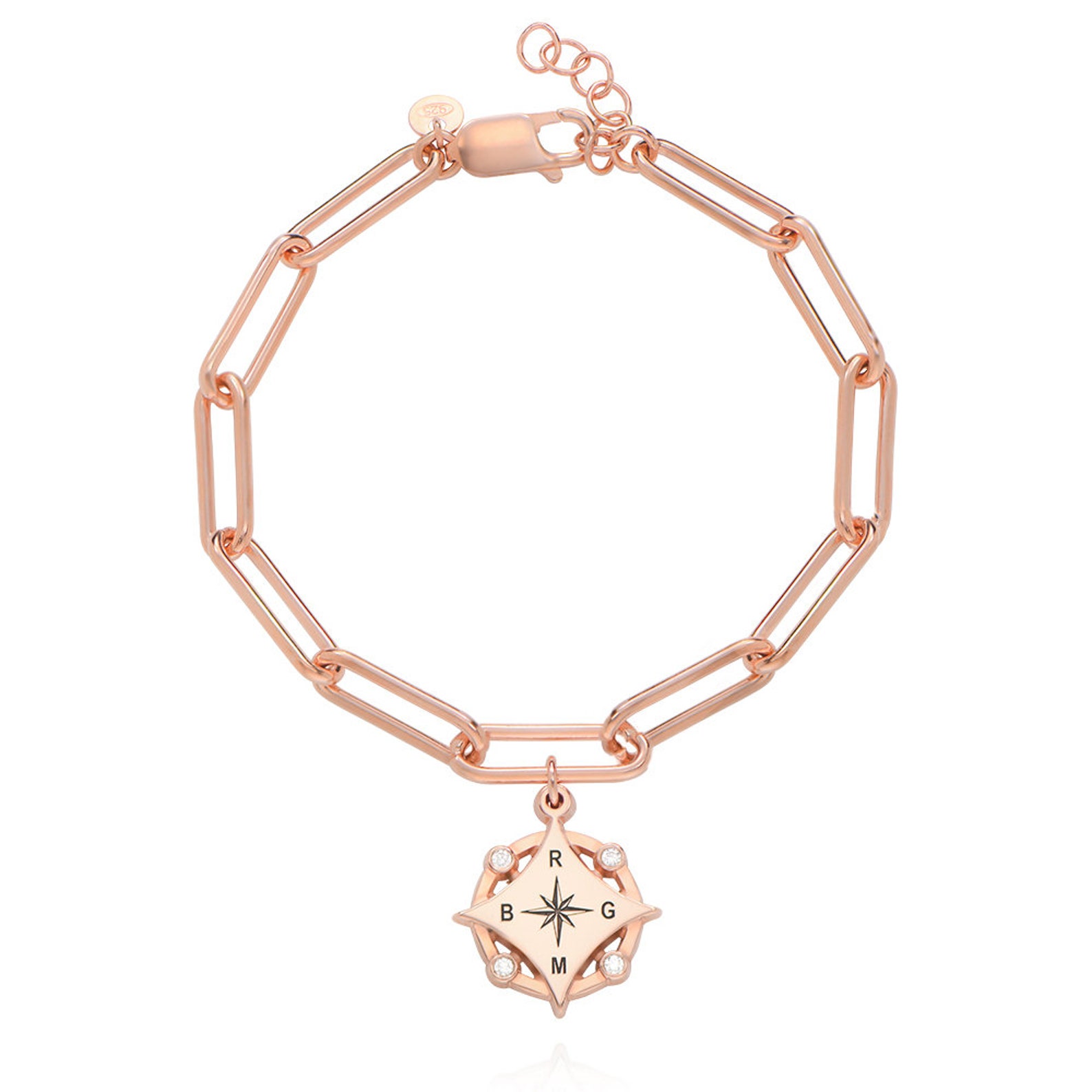 Custom Kaia Initial Compass Bracelet With Diamonds | Personalized ...
