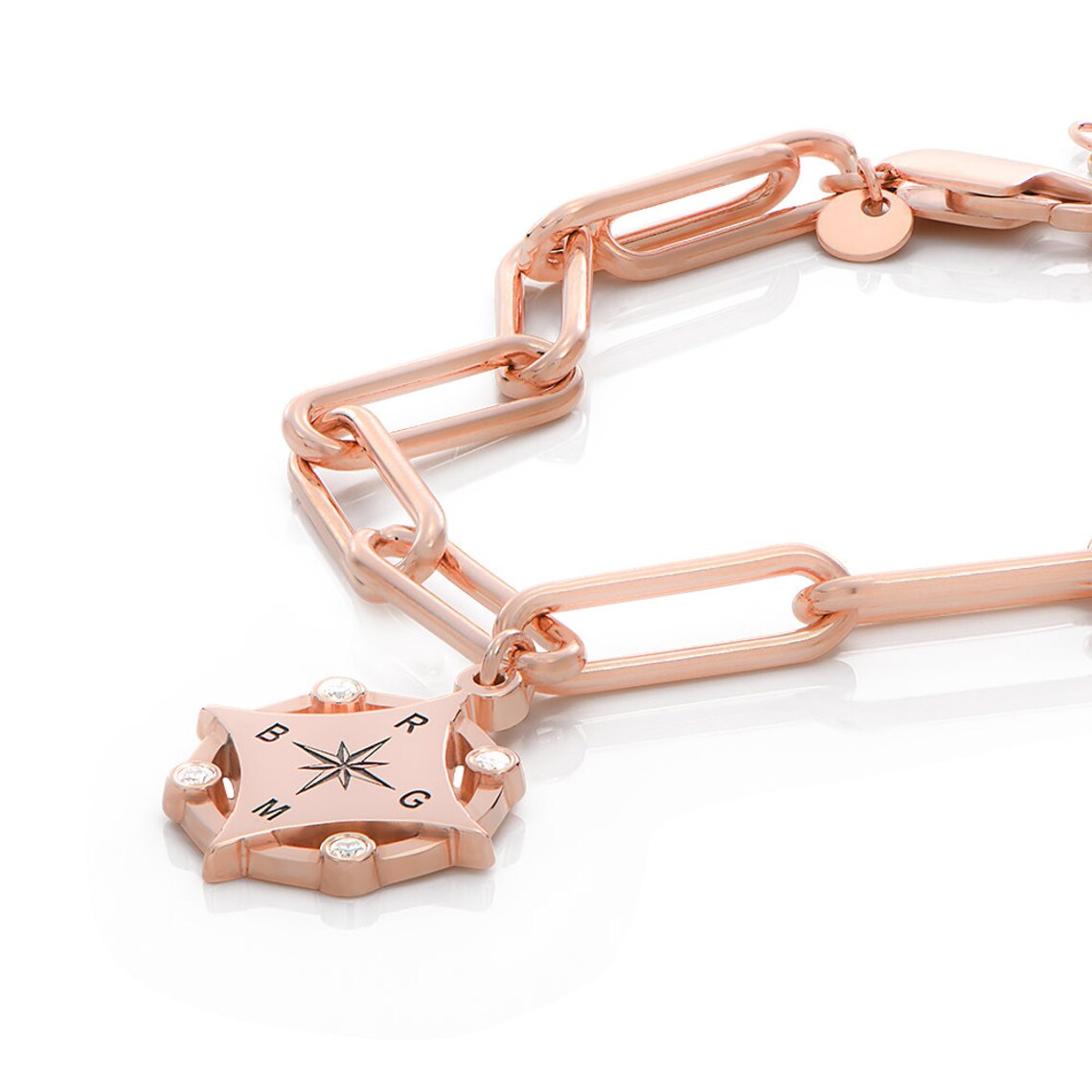 Custom Kaia Initial Compass Bracelet With Diamonds | Personalized ...
