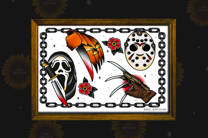 Horror Traditional Tattoo Flash Sheet Print Tattoo Flash - Etsy